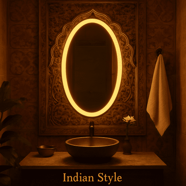 Oval LED Bathroom Mirror – Elegant Warm Glow Design
